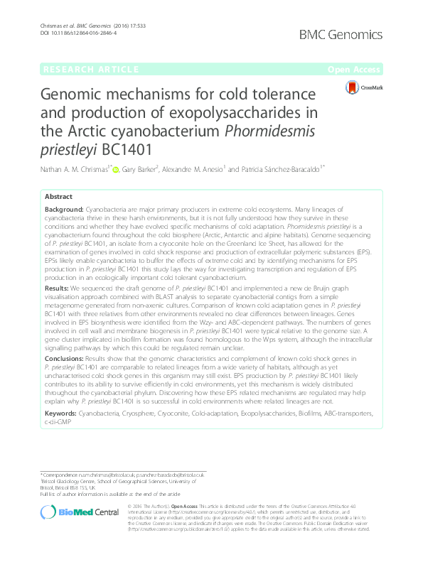 Genomic mechanisms for cold tolerance and production of ...