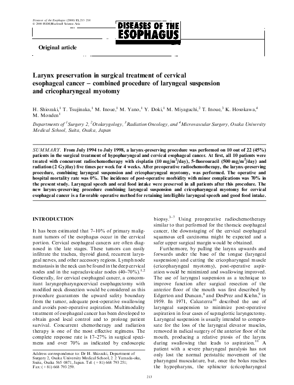 (PDF) Larynx preservation in surgical treatment of cervical esophageal ...