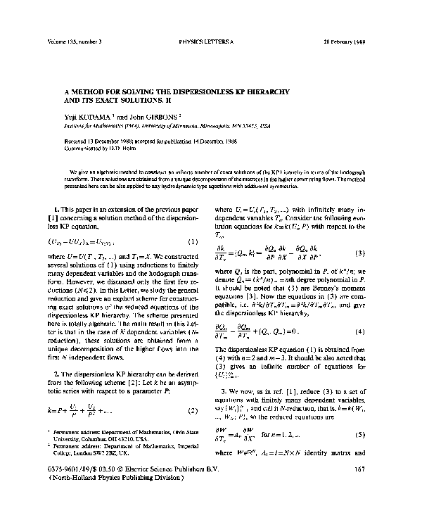 (PDF) A method for solving the dispersionless KP hierarchy and its exact solutions. II