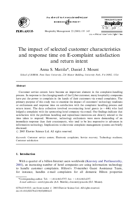 (PDF) The impact of selected customer characteristics and response time ...