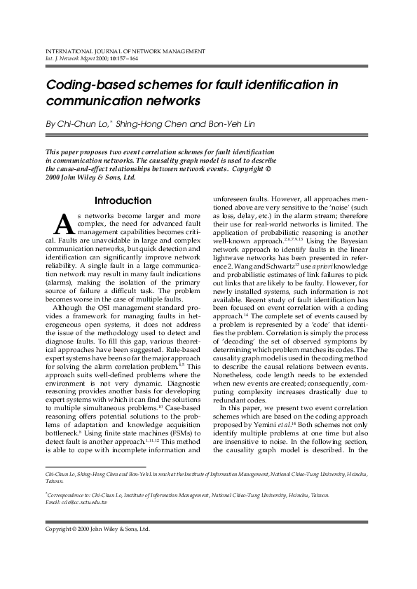 (PDF) Coding-based schemes for fault identification in communication networks