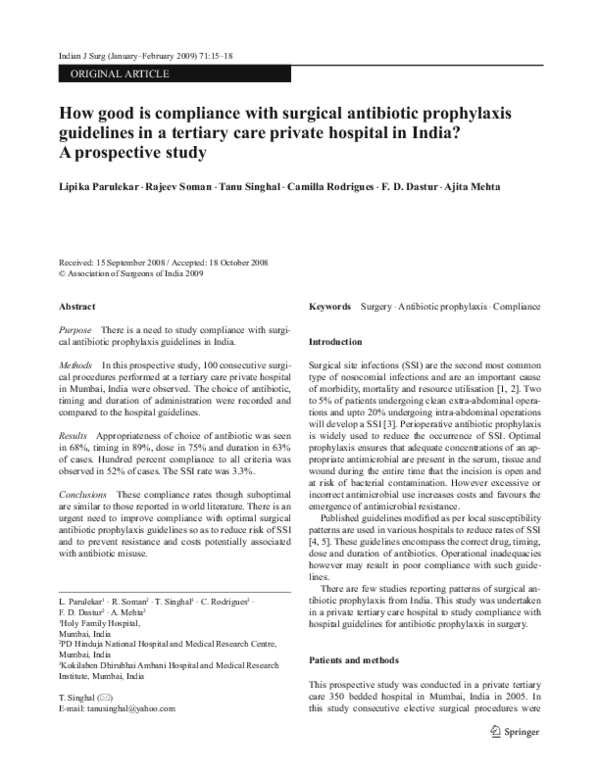 (PDF) How good is compliance with surgical antibiotic prophylaxis ...