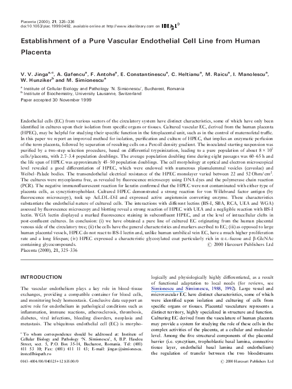 (PDF) Establishment of a Pure Vascular Endothelial Cell Line from Human ...
