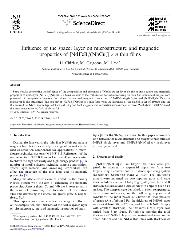 (PDF) Influence of the spacer layer on microstructure and magnetic ...