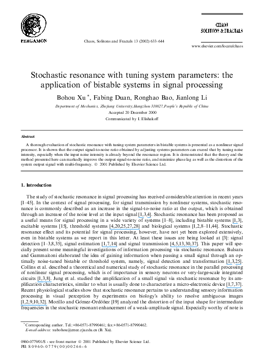 (PDF) Stochastic resonance with tuning system parameters: the application of bistable systems in ...