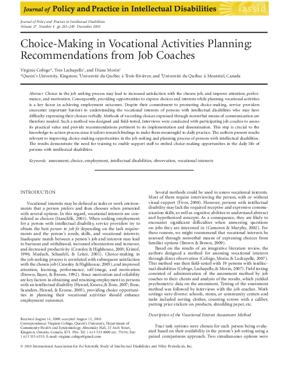 (PDF) Choice-Making in Vocational Activities Planning: Recommendations ...