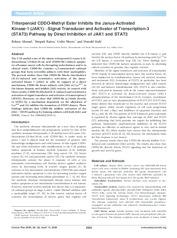 (PDF) Triterpenoid CDDO-Methyl Ester Inhibits the Janus-Activated ...