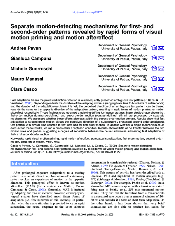 (PDF) Separate motion-detecting mechanisms for first- and second-order ...