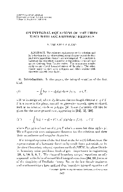 (PDF) On integral equations of the first kind with logarithmic kernels