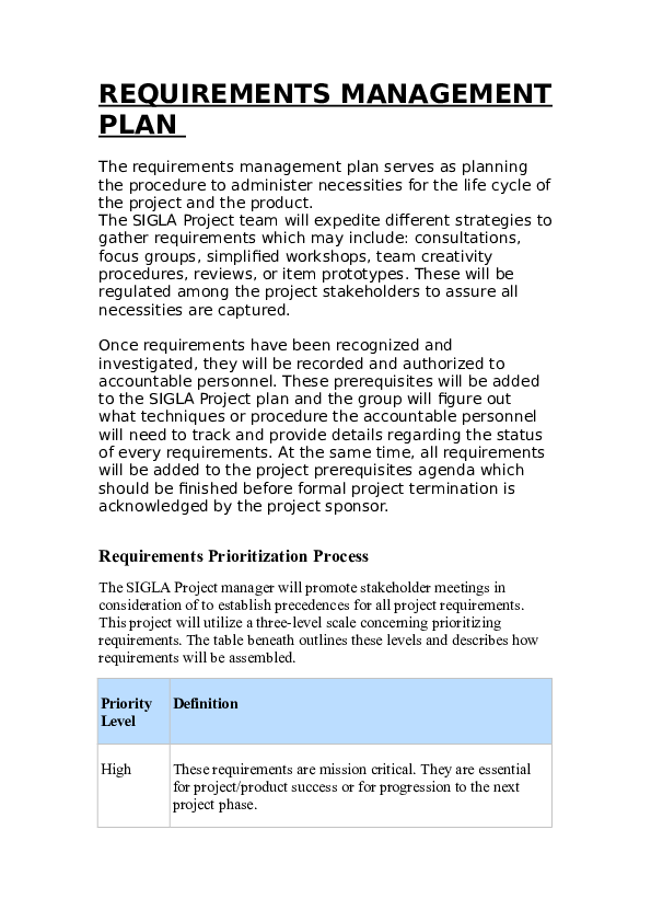 (DOC) REQUIREMENTS MANAGEMENT PLAN