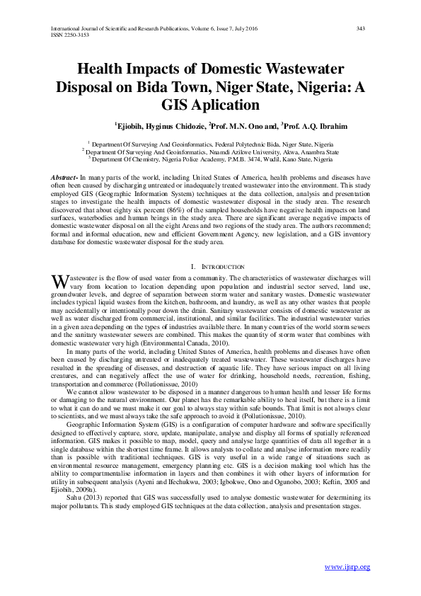 (PDF) Health Impacts of Domestic Wastewater Disposal on Bida Town ...