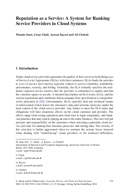 (PDF) Reputation as a Service: A System for Ranking Service Providers ...