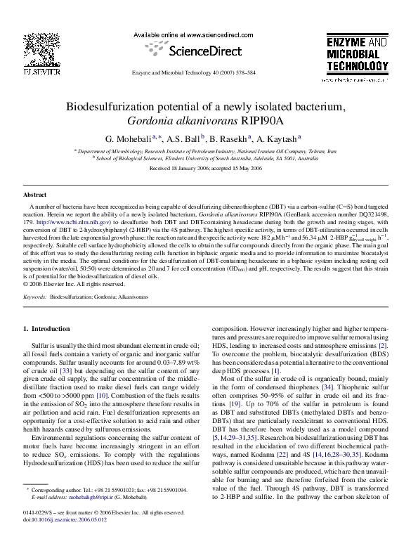 (PDF) Biodesulfurization potential of a newly isolated bacterium ...