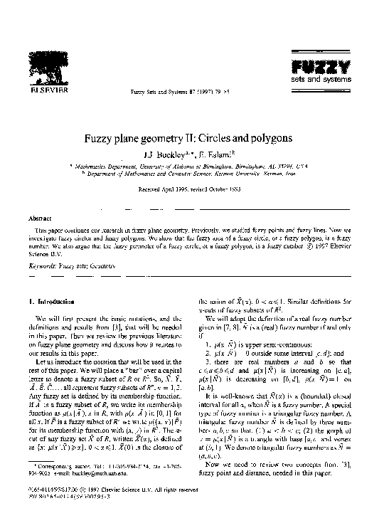 (PDF) Fuzzy plane geometry II: Circles and polygons