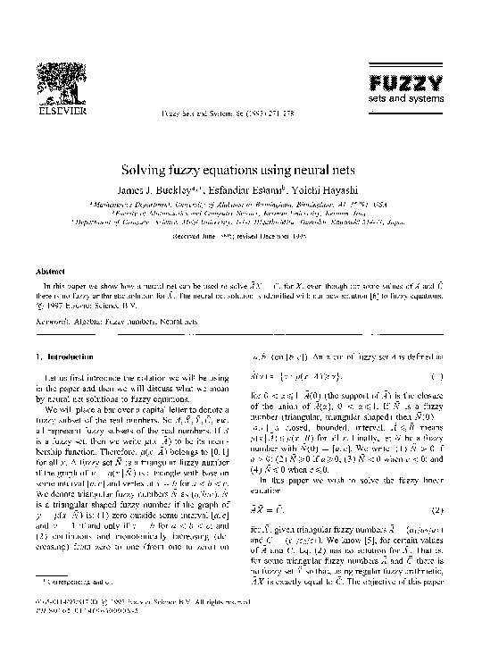 Pdf Solving Fuzzy Equations Using Neural Nets