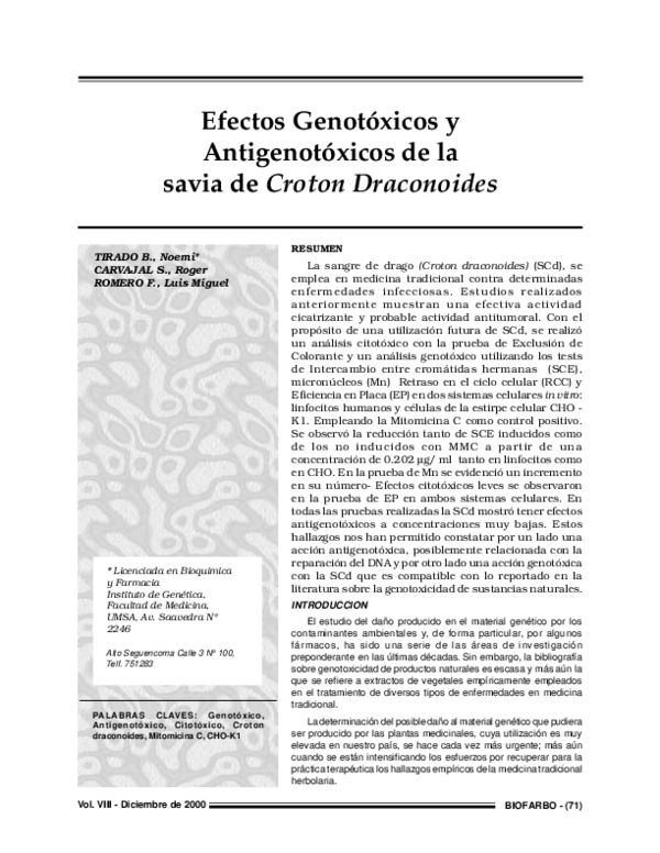 (PDF) Efectos Genotóxicos y Antigenotóxicos de la savia de Croton ...