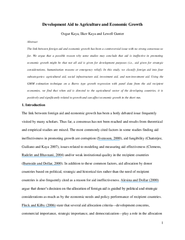 (PDF) Development Aid to Agriculture and Economic Growth