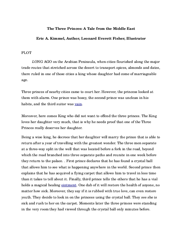 (DOC) The Three Princes: A Tale from the Middle East