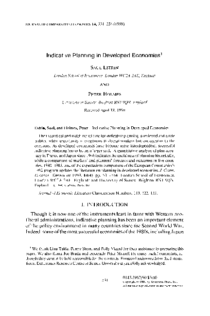 (PDF) Indicative planning in developed economies