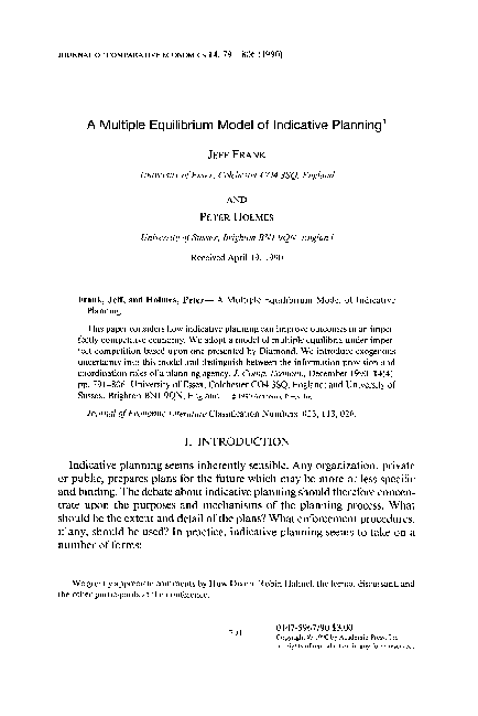 (PDF) A multiple equilibrium model of indicative planning