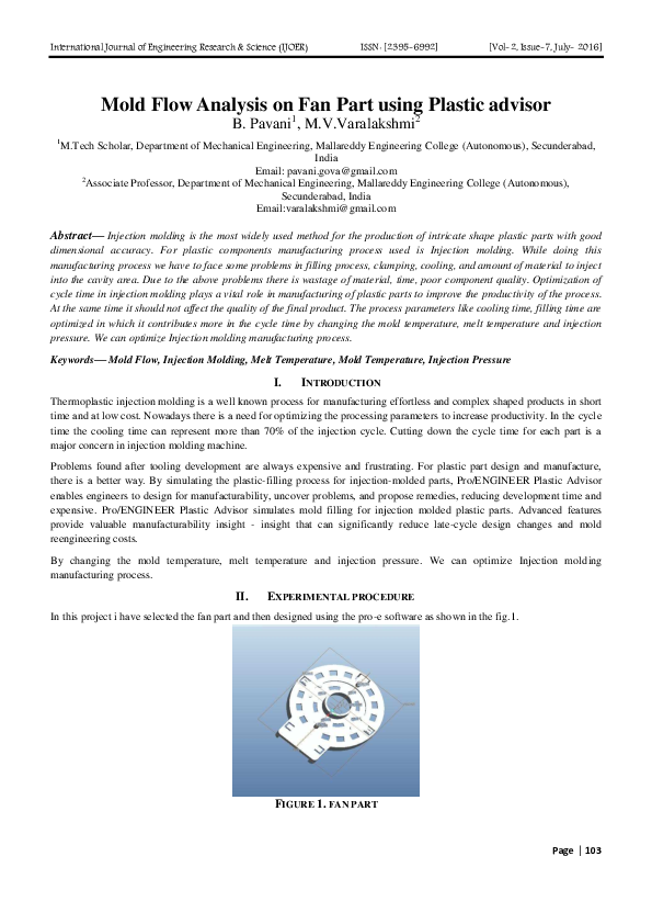 (PDF) Mold Flow Analysis on Fan Part using Plastic advisor