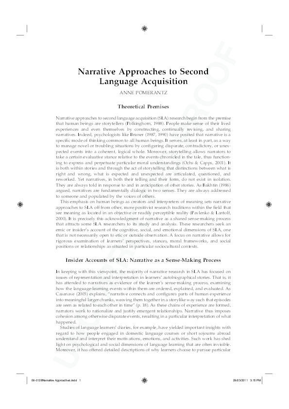 (PDF) Narrative Approaches to Second Language Acquisition