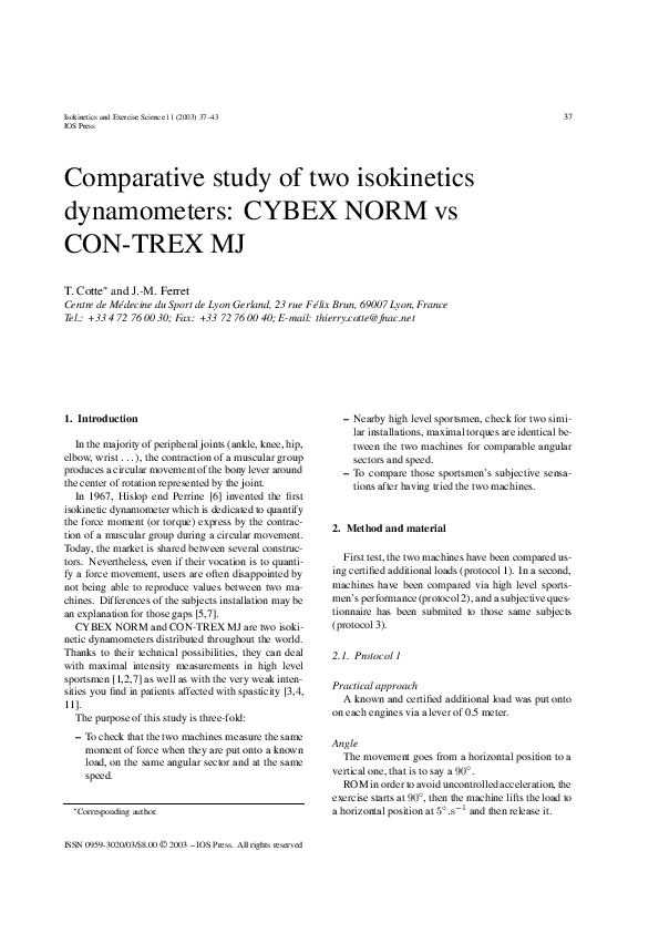 (PDF) Comparative study of two isokinetics dynamometers: CYBEX NORM vs ...