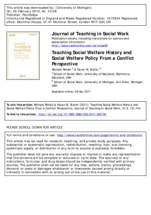 (PDF) Teaching Social Welfare History and Social Welfare Policy From a ...