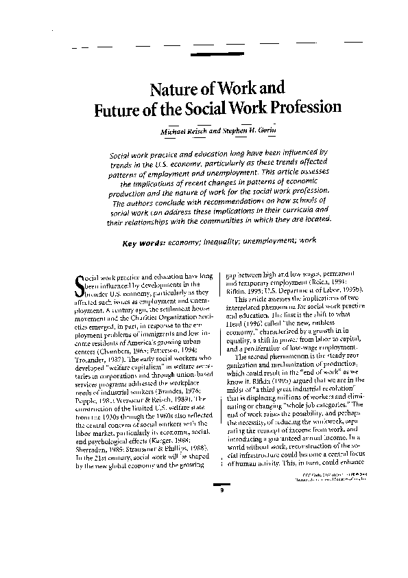 (PDF) Nature of Work and Future of the Social Work Profession