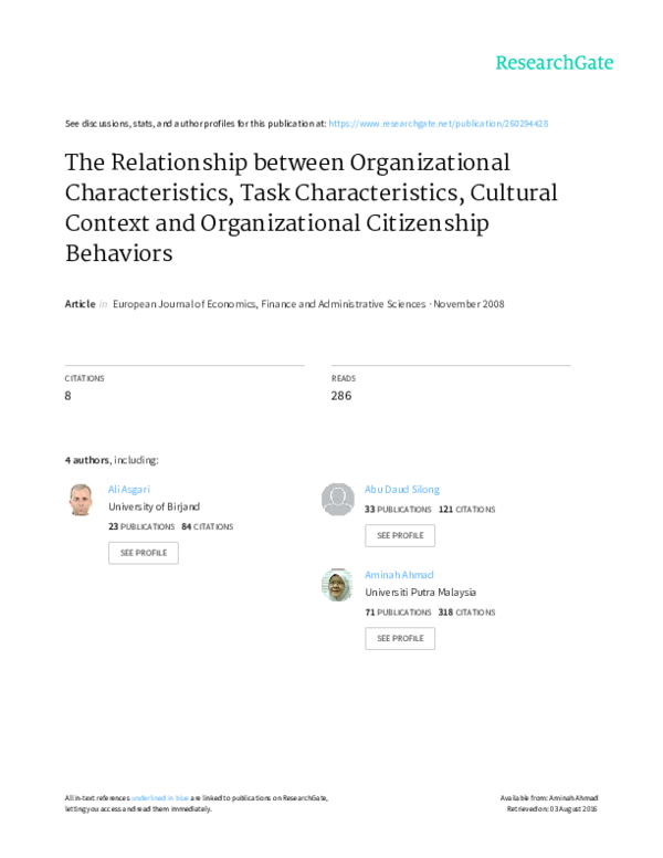 (PDF) The Relationship between Organizational Characteristics, Task ...