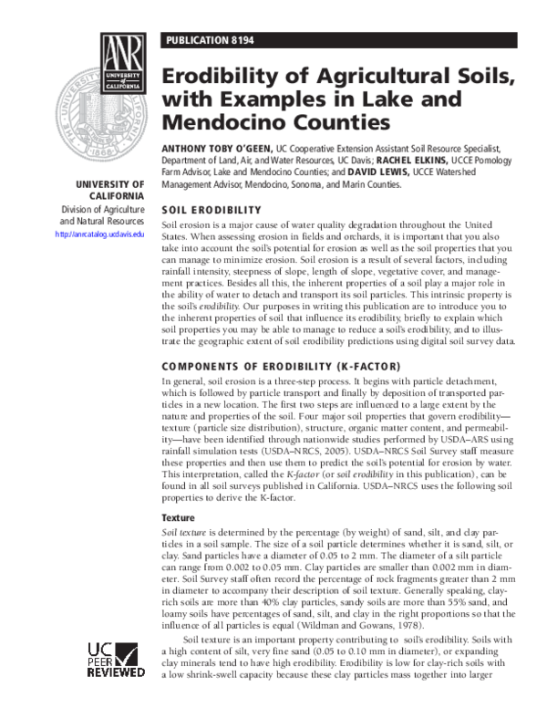 (PDF) Erodibility of Agricultural Soils, with Examples in Lake and ...