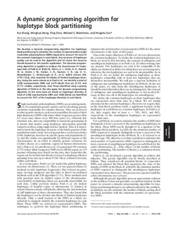 Pdf A Dynamic Programming Algorithm For Haplotype Block Partitioning Ting Chen 8003