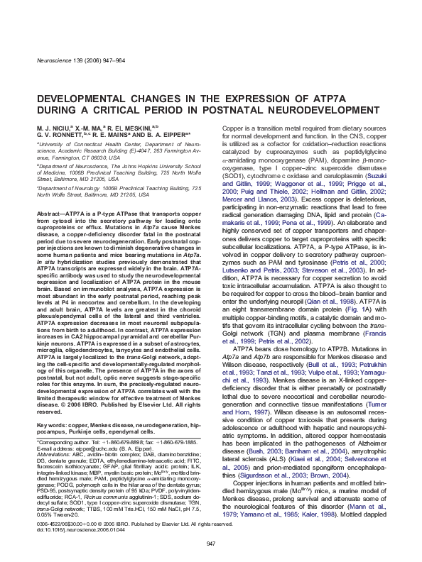 (PDF) Developmental changes in the expression of ATP7A during a ...