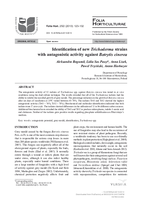 (PDF) Identification of new Trichoderma strains with antagonistic activity against Botrytis cinerea