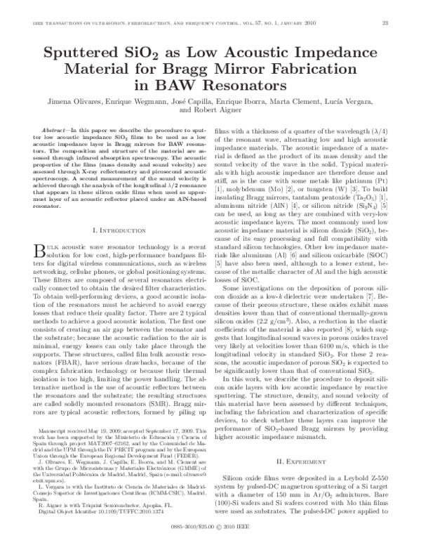 (PDF) Sputtered SiO2 as low acoustic impedance material for Bragg mirror fabrication in BAW ...