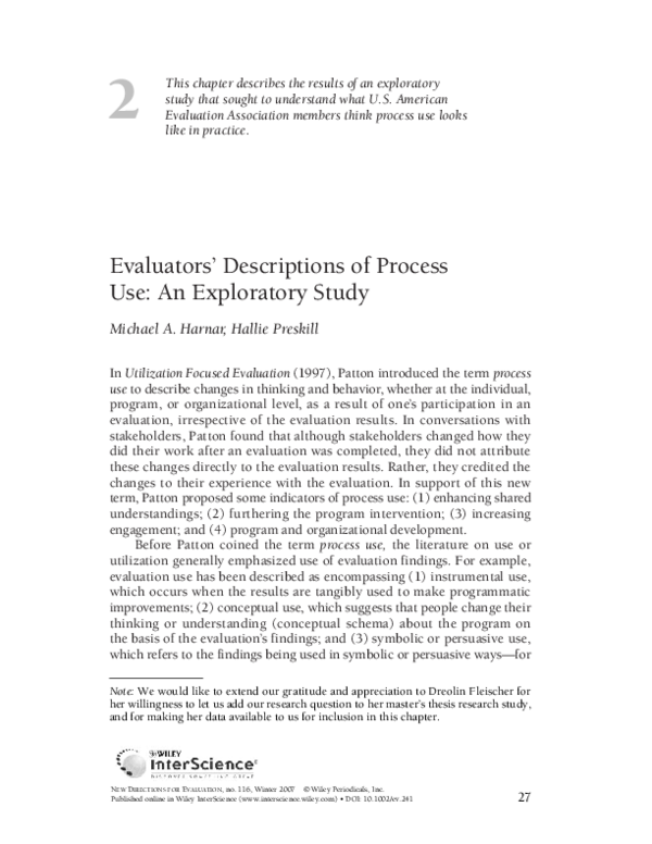 (PDF) Evaluators' descriptions of process use: An exploratory study