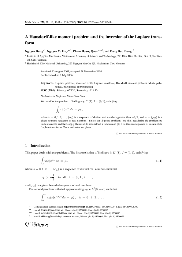 (PDF) A Hausdorff-like moment problem and the inversion of the Laplace ...