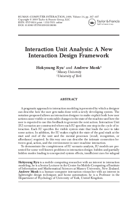 (PDF) Interaction Unit Analysis: A New Interaction Design Framework