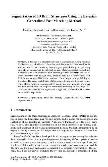 Pdf Segmentation Of 3d Brain Structures Using The Bayesian Generalized Fast Marching Method