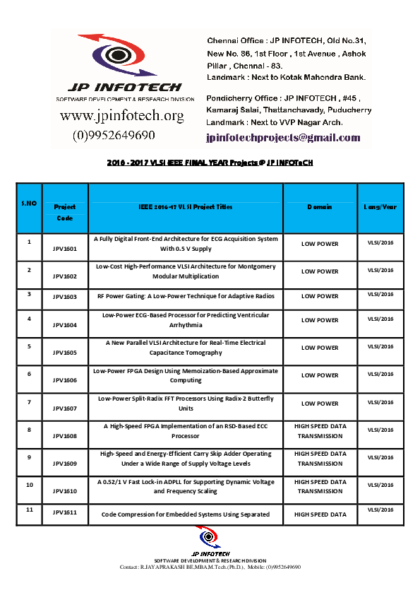 (PDF) 2016 - 2017 IEEE VLSI PROJECT TITLES (PDF) 2016 - 2017 IEEE VLSI PROJECT TITLES