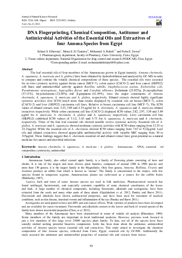 (PDF) DNA Fingerprinting, Chemical Composition, Antitumor and ...