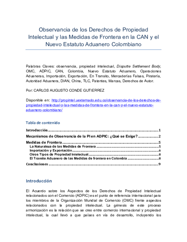 (PDF) Observancia de los Derechos de Propiedad Intelectual y las Medidas de Frontera en la CAN y ...