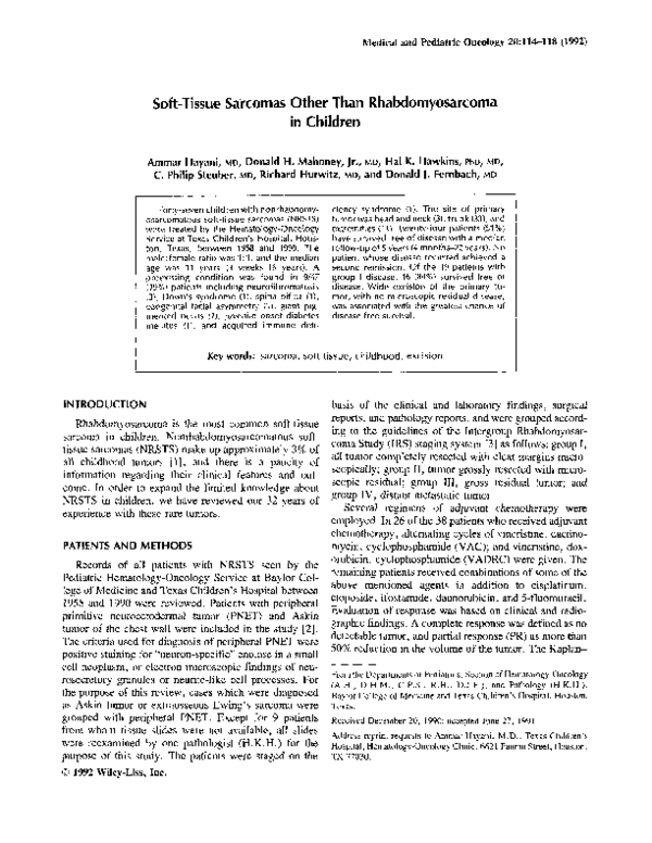 (PDF) Soft-tissue sarcomas other than rhabdomyosarcoma in children