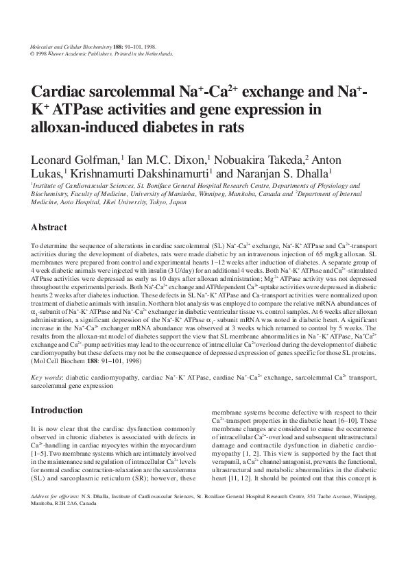 (PDF) Cardiac sarcolemmal Na + Ca 2+ exchange and Na + -K + ATPase activities and gene ...