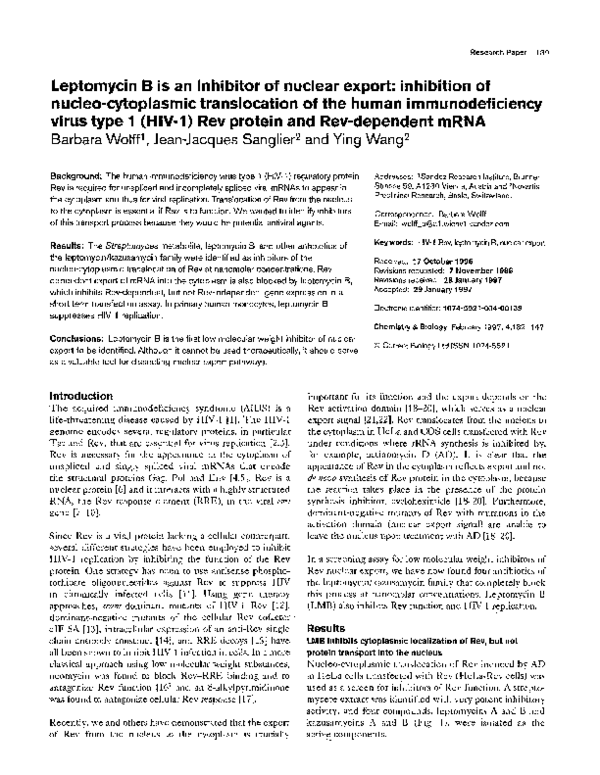 (PDF) Leptomycin B is an inhibitor of nuclear export: inhibition of ...