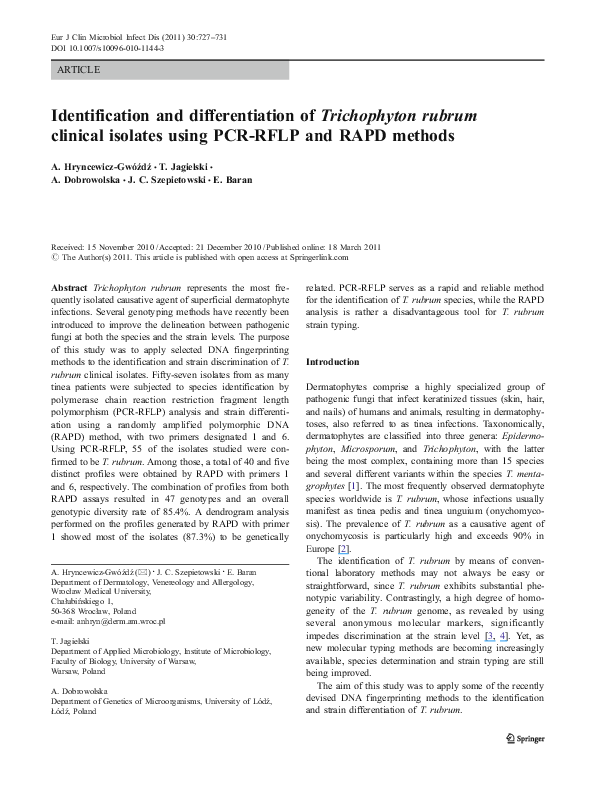 (PDF) Identification and differentiation of Trichophyton rubrum ...