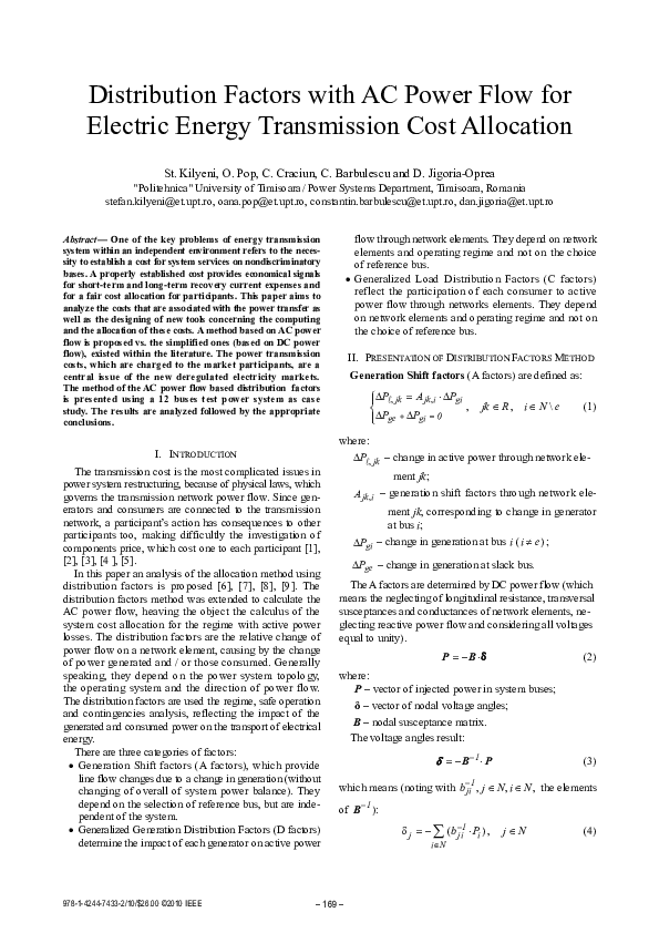 (PDF) Distribution factors with AC power flow for electric energy transmission cost allocation