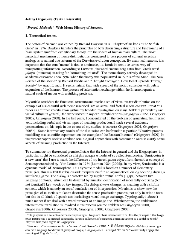 (DOC) "Preved, Medved!". Web Meme History of Success.