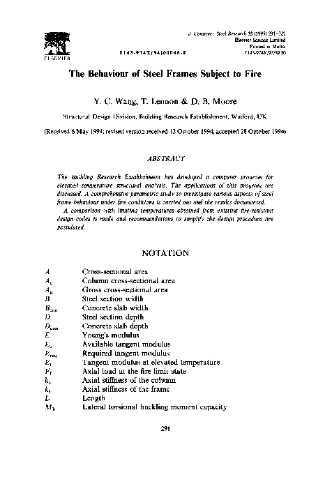 (PDF) The behaviour of steel frames subject to fire