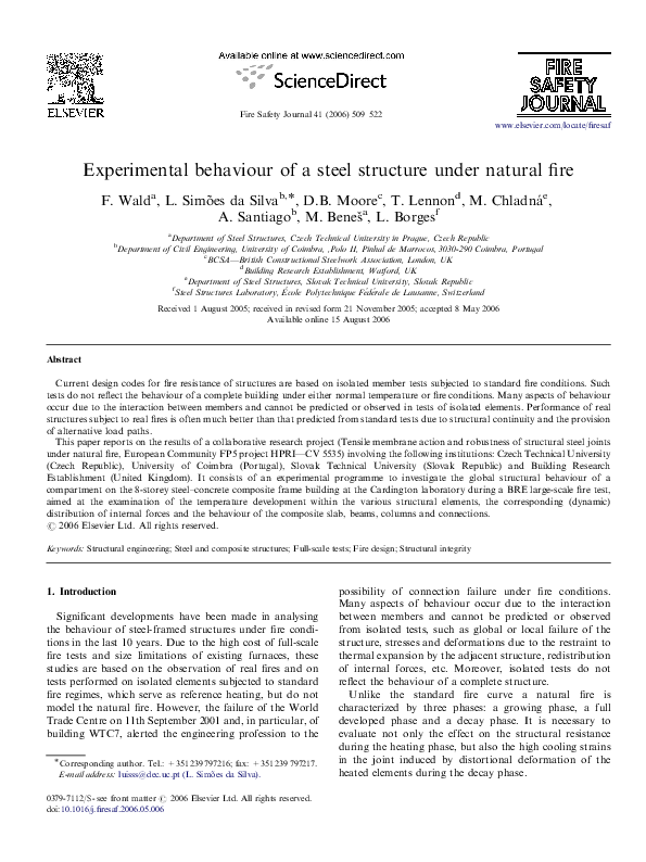 (PDF) Experimental behaviour of a steel structure under natural fire
